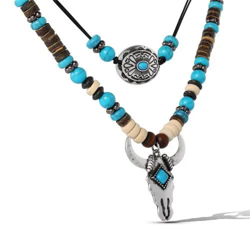 Jessica Simpson Beaded Layered Necklace With Turquoise And Amber Hues