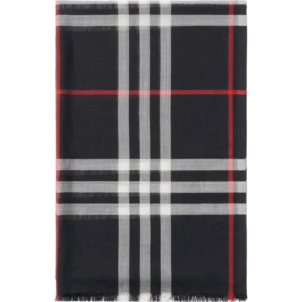 Burberry Check Wool Silk Scarf - Navy