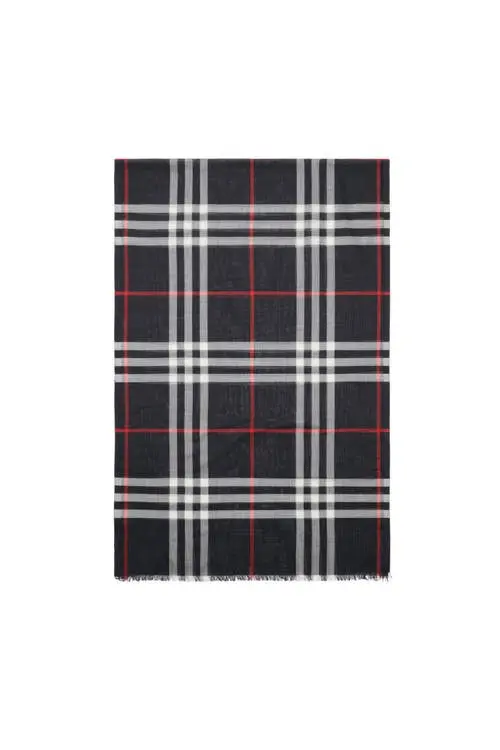Burberry Check Wool Silk Scarf - Navy