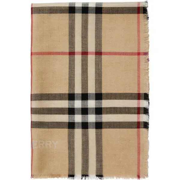 Burberry Check Wool Silk Scarf - Sand/lichen