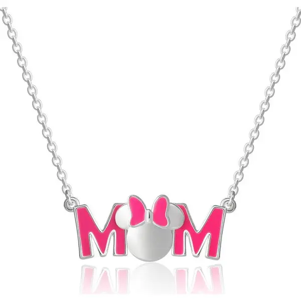 Disney Pendant Necklace Bow Mom Enamel 18 - Silver, Pink