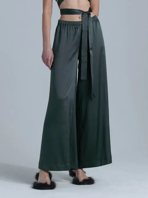 ALAS Silk Palazzo Pants - Rich Green