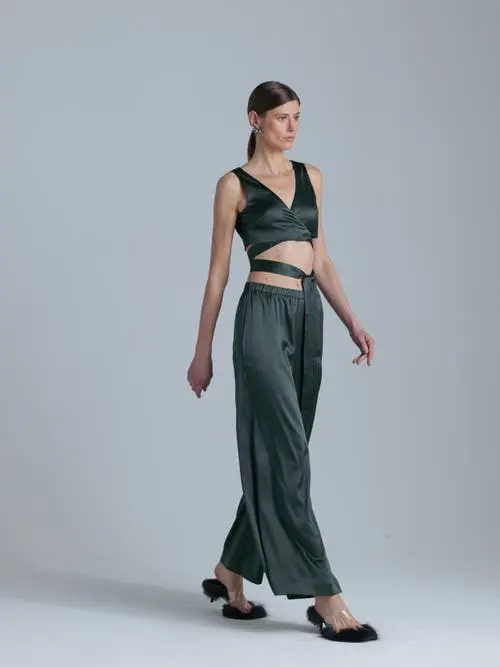 ALAS Silk Palazzo Pants - Rich Green