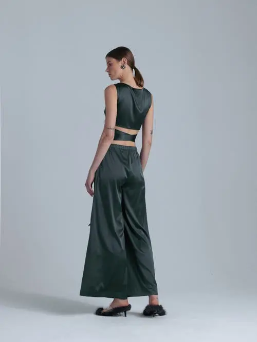 ALAS Silk Palazzo Pants - Rich Green
