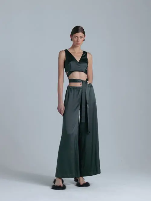 ALAS Silk Palazzo Pants - Rich Green