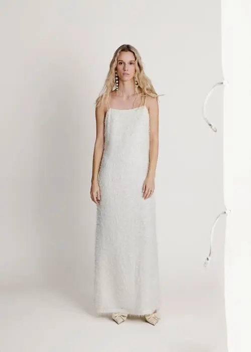 ALAS A-line Maxi Slip Dress - Off White