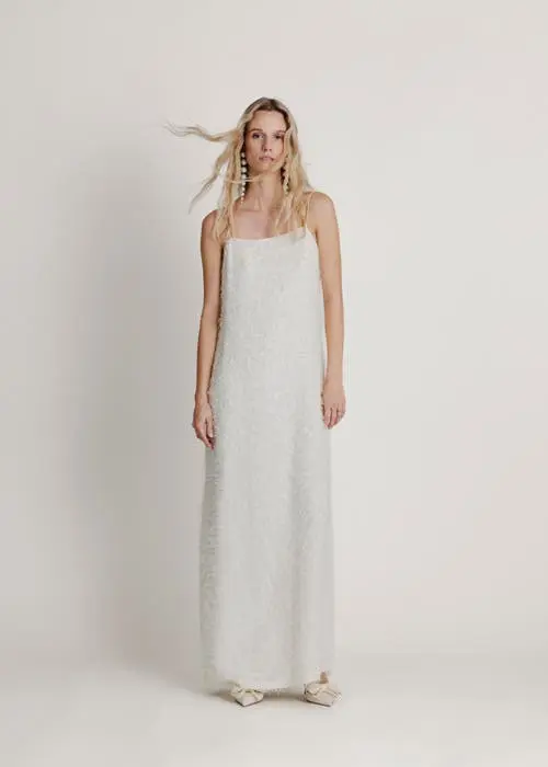 ALAS A-line Maxi Slip Dress - Off White