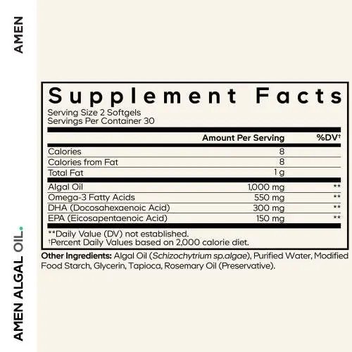 CODEAGE Algal Oil, 1000mg, Vegan Omega-3 Fatty Acids, Dha & Epa