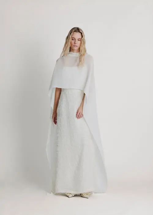 ALAS High Neck Sheer Cape - White