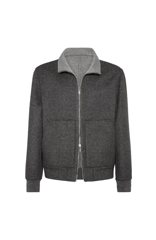 Brunello Cucinelli Hand-crafted Cashmere Flannel Bomber Jacket - Dark Grey