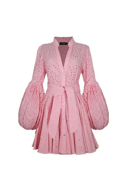 NO PISE LA GRAMA Carta Y Letra Mini Dress - Pink Eyelet