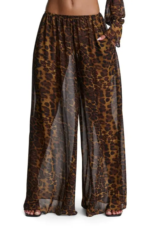 Naked Wardrobe Pleated Chiffon Wide Leg Pants - Leopard
