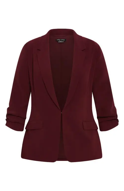 City Chic Abbie Ruched Sleeve Blazer - Dark Cherry