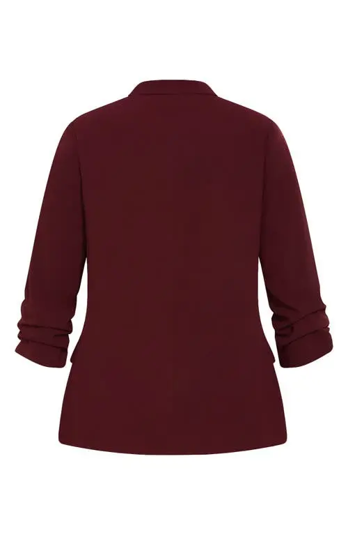 City Chic Abbie Ruched Sleeve Blazer - Dark Cherry