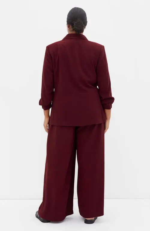 City Chic Abbie Ruched Sleeve Blazer - Dark Cherry