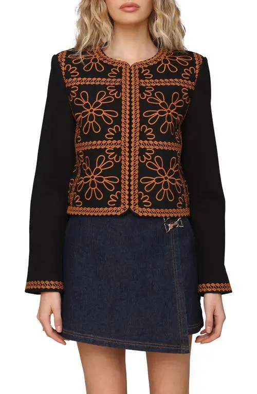 Avec Les Filles Embroidered Collarless Jacket