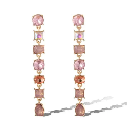Jessica Simpson Crystal Linear Drop Earrings - Light Pink/gold