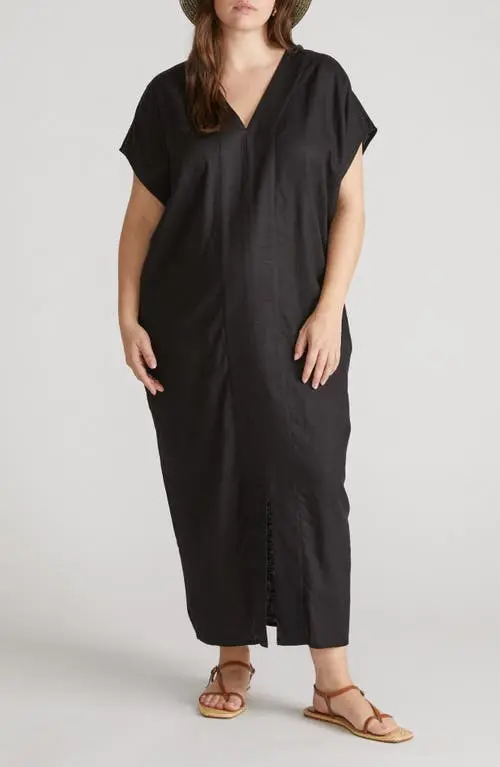 Universal Standard Cabana Linen Blend Caftan Dress - Black