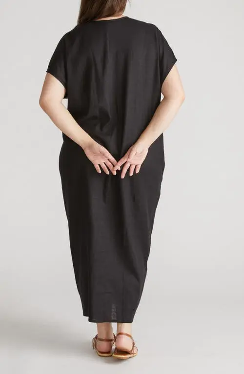 Universal Standard Cabana Linen Blend Caftan Dress - Black