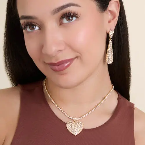 Jessica Simpson Clear Crystal Heart Pendant Necklace