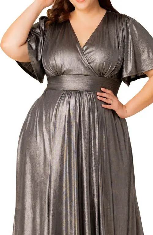 KIYONNA Metallic Flutter Sleeve Gown