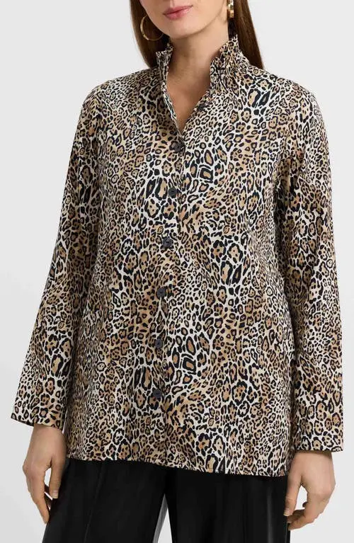 Foxcroft Carolina Leopard Print Cotton Sateen Button-up Shirt