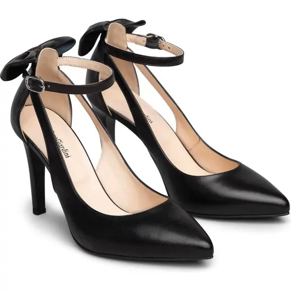 NEROGIARDINI Bow Ankle Strap Pump - Black