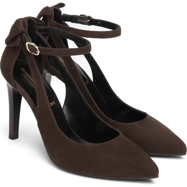 NEROGIARDINI Bow Ankle Strap Pump - Chocolate