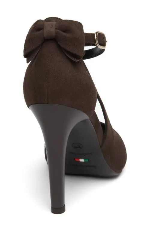NEROGIARDINI Bow Ankle Strap Pump - Chocolate