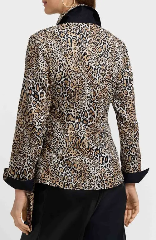 Foxcroft Salina Leopard Print Cotton Poplin Wrap Shirt - Brown Multi