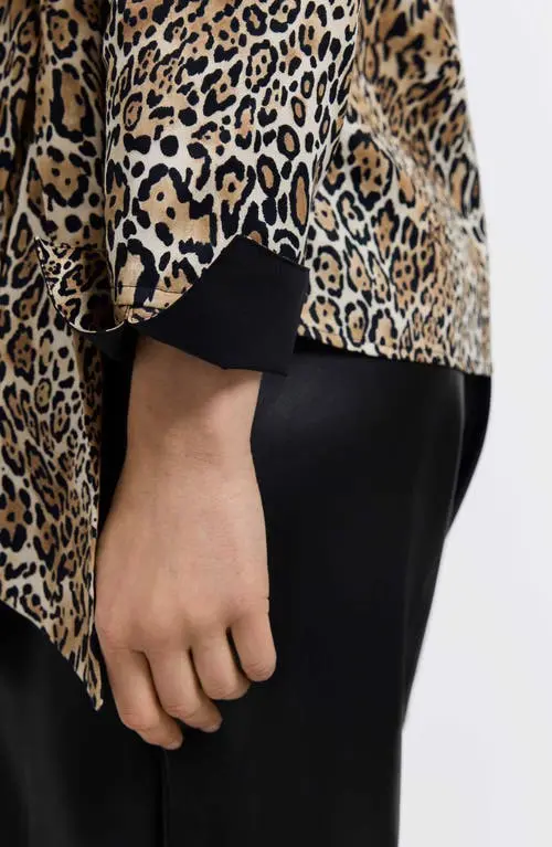 Foxcroft Salina Leopard Print Cotton Poplin Wrap Shirt - Brown Multi