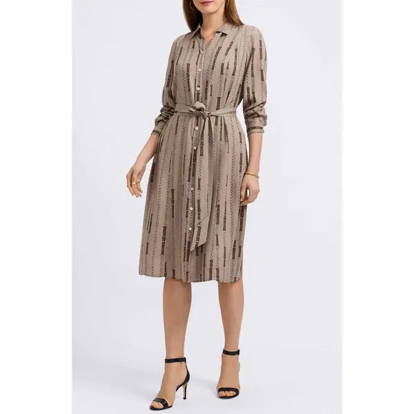 Foxcroft Fiona Chain Stripe Belted Shirtdress