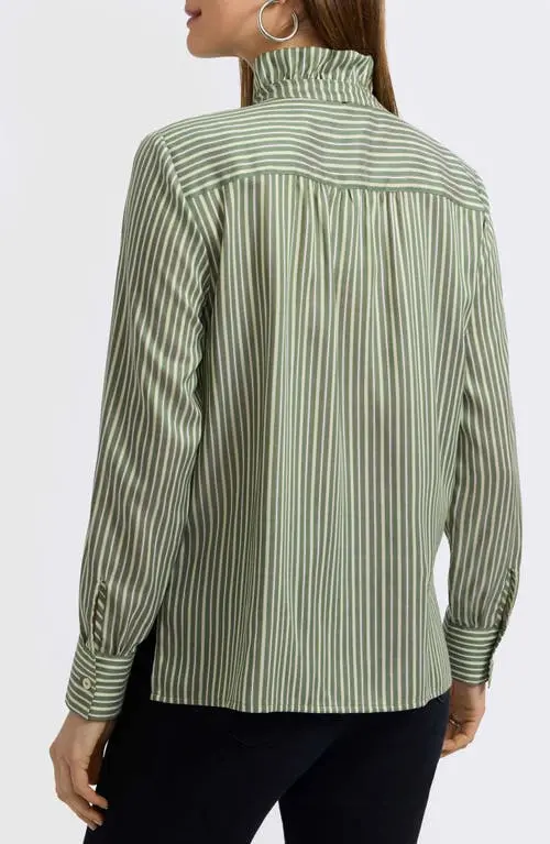 Foxcroft Sadie Stripe Ruffle Button-up Shirt