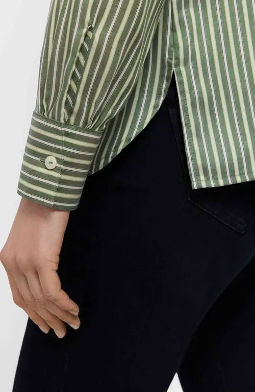 Foxcroft Sadie Stripe Ruffle Button-up Shirt