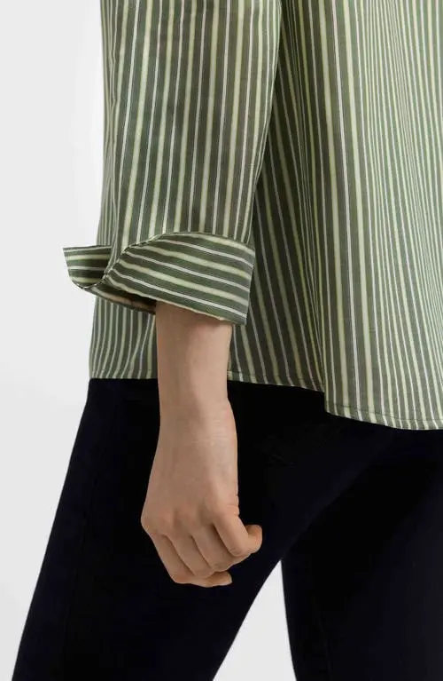 Foxcroft Agnes Stripe Three-quarter Sleeve Popover Top - Basil Multi