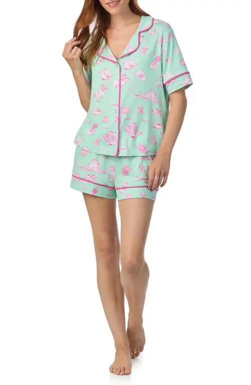 ROOM SERVICE Print Short Pajamas - Mint Print