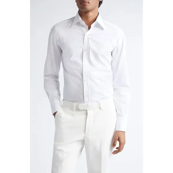 TOM FORD Classic Fit Cotton Poplin Button-up Shirt - Waa Optical White