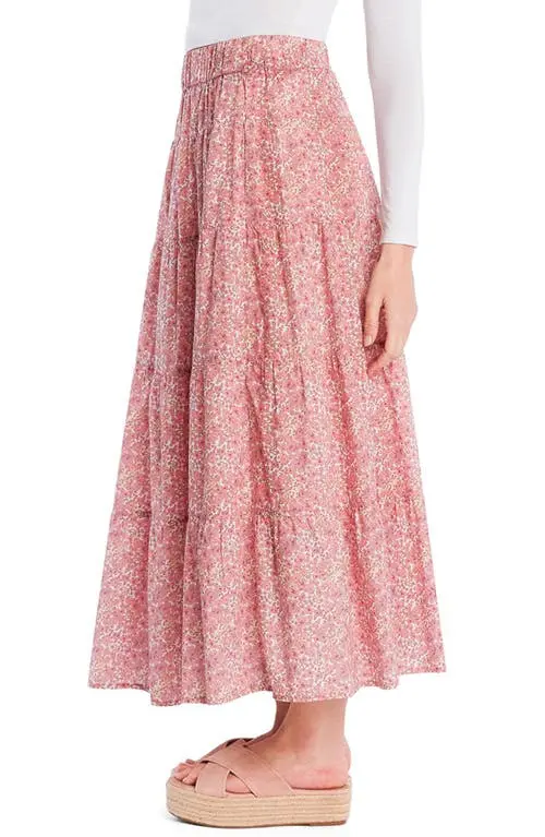 BILLY T Floral Tiered Cotton Blend Maxi Skirt - Pink Bloom
