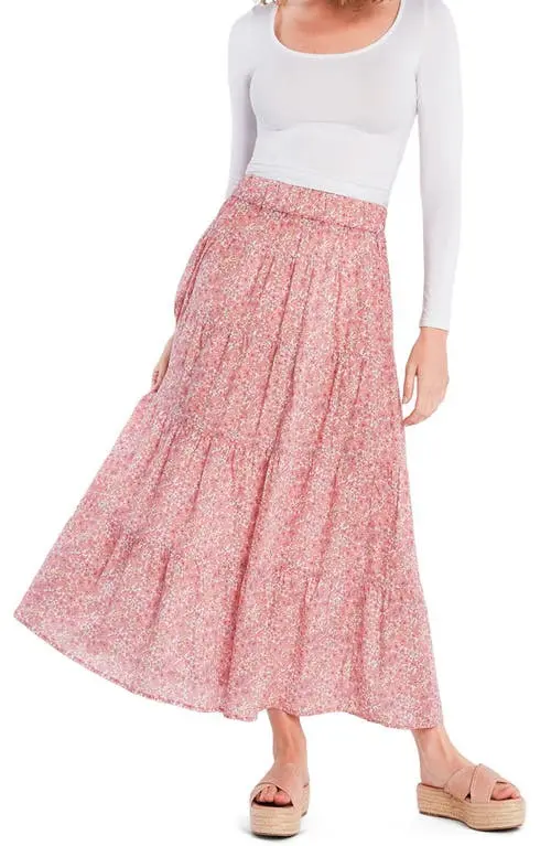 BILLY T Floral Tiered Cotton Blend Maxi Skirt - Pink Bloom