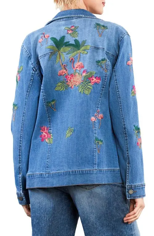 BILLY T Flamingo Embroidery Trucker Jacket - Denim