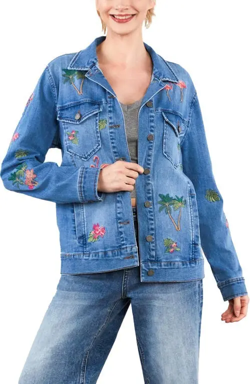 BILLY T Flamingo Embroidery Trucker Jacket - Denim