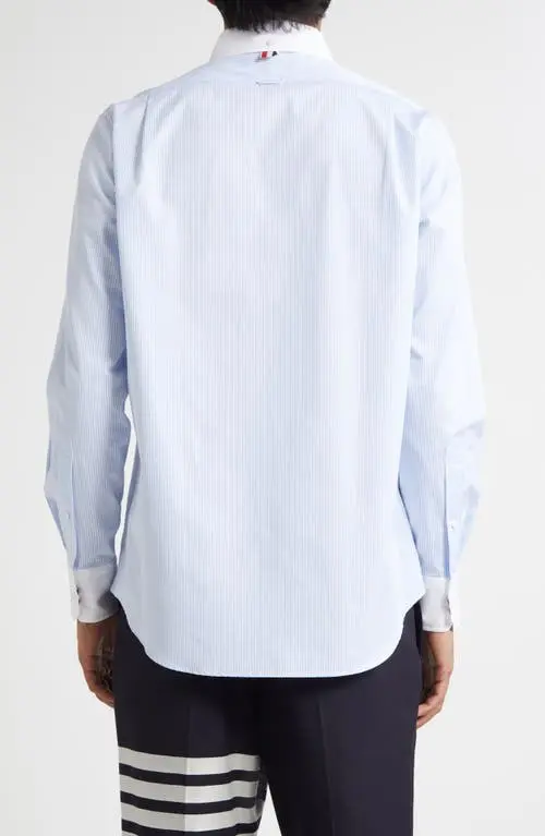 Thom Browne Micro University Stripe Straight Fit Cotton Poplin Button-down Shirt - Light Blue