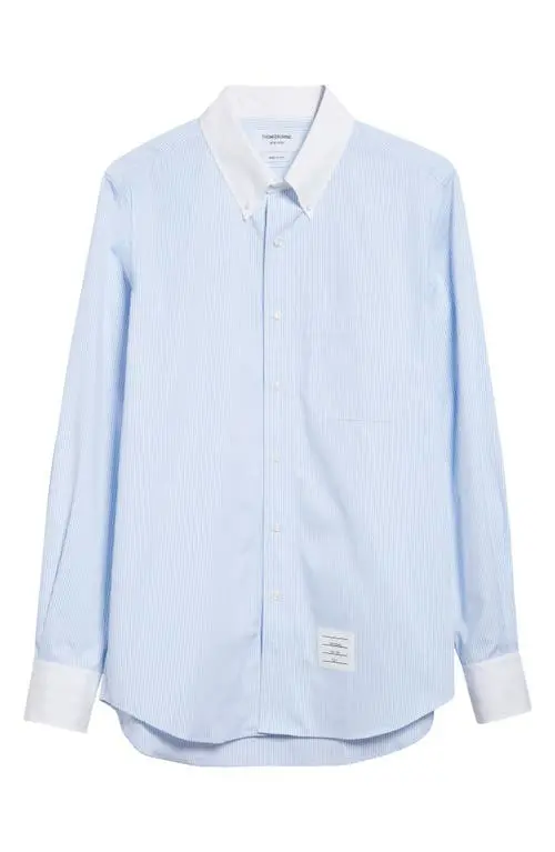Thom Browne Micro University Stripe Straight Fit Cotton Poplin Button-down Shirt - Light Blue