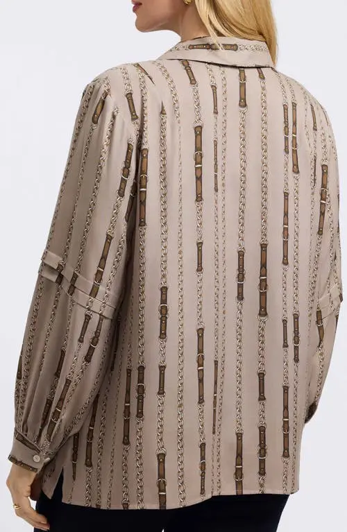 Foxcroft Chain Stripe Popover Top - Brown Multi