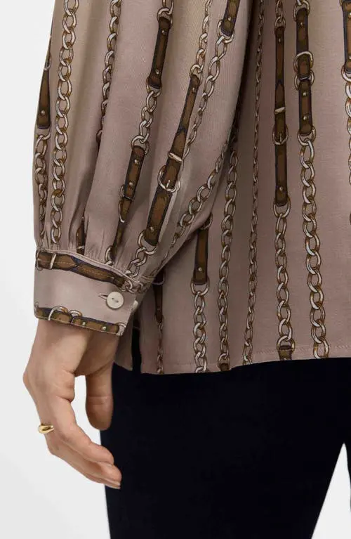Foxcroft Chain Stripe Popover Top - Brown Multi