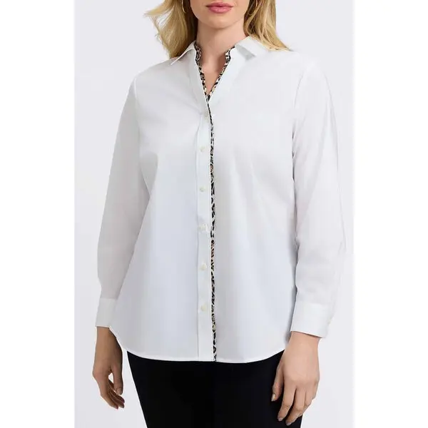 Foxcroft Marlee Leopard Trim Cotton Blend Button-up Shirt