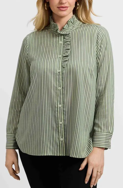 Foxcroft Sadie Stripe Ruffle Button-up Shirt