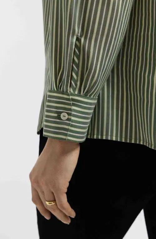 Foxcroft Sadie Stripe Ruffle Button-up Shirt