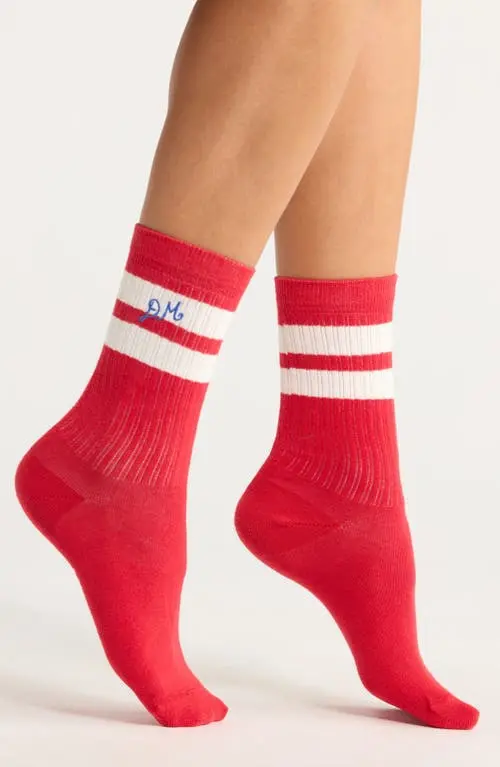 DAMSON MADDER Sporty Stripe Crew Socks - Red