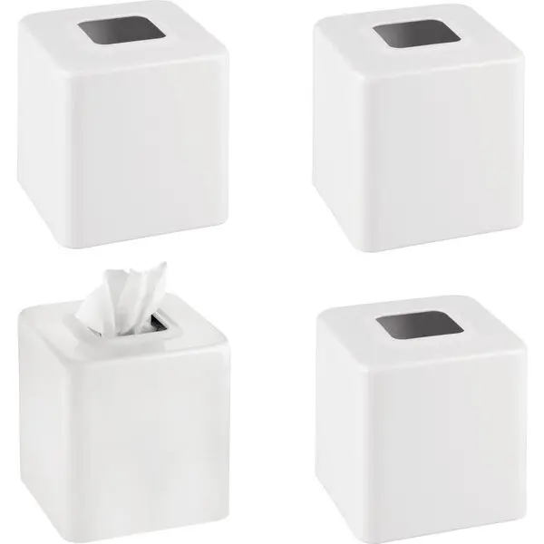 MDESIGN Metal Square Modern Tissue Box Cover Holder For Bathroom - White